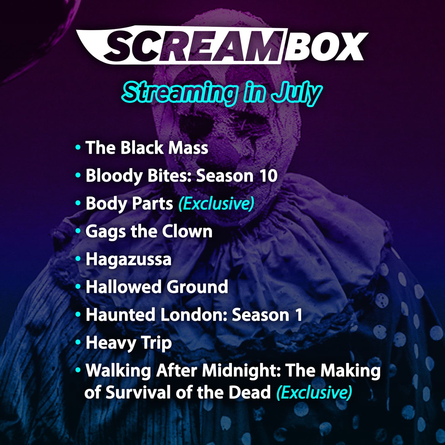 SCREAMBOX July 2024 Streaming Line up Scare Value